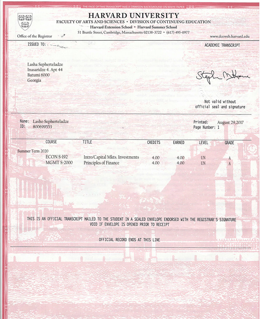 Authentic-Looking Fake Transcripts From Harvard University
