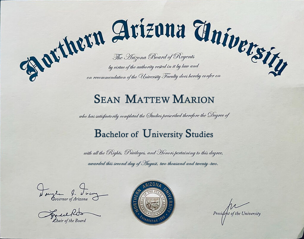 Authentic-Looking Fake Certificate From Northern Arizona University