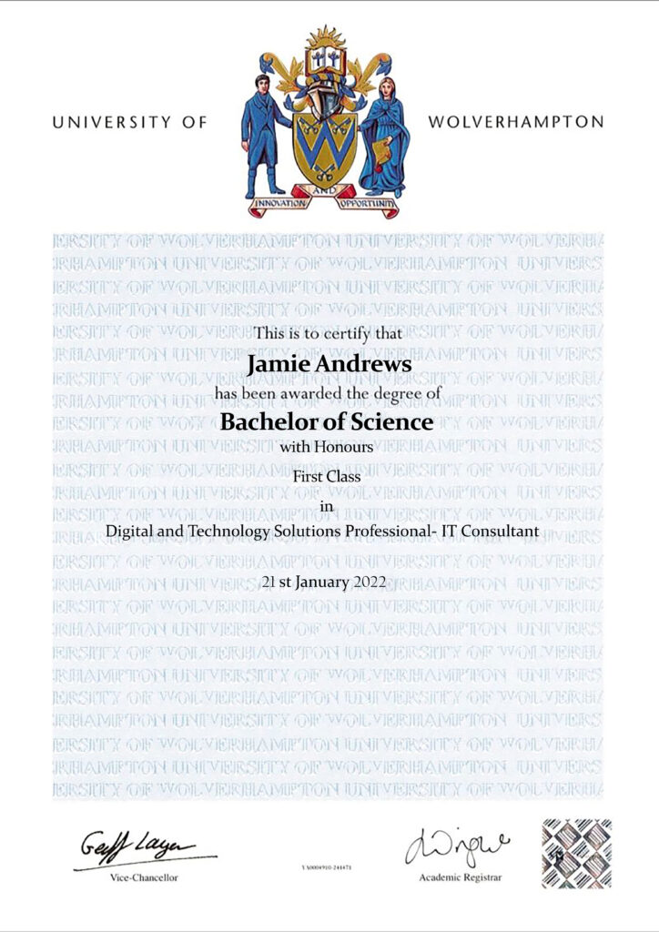 Authentic-Looking Fake Certificate From University Of Wolverhampton
