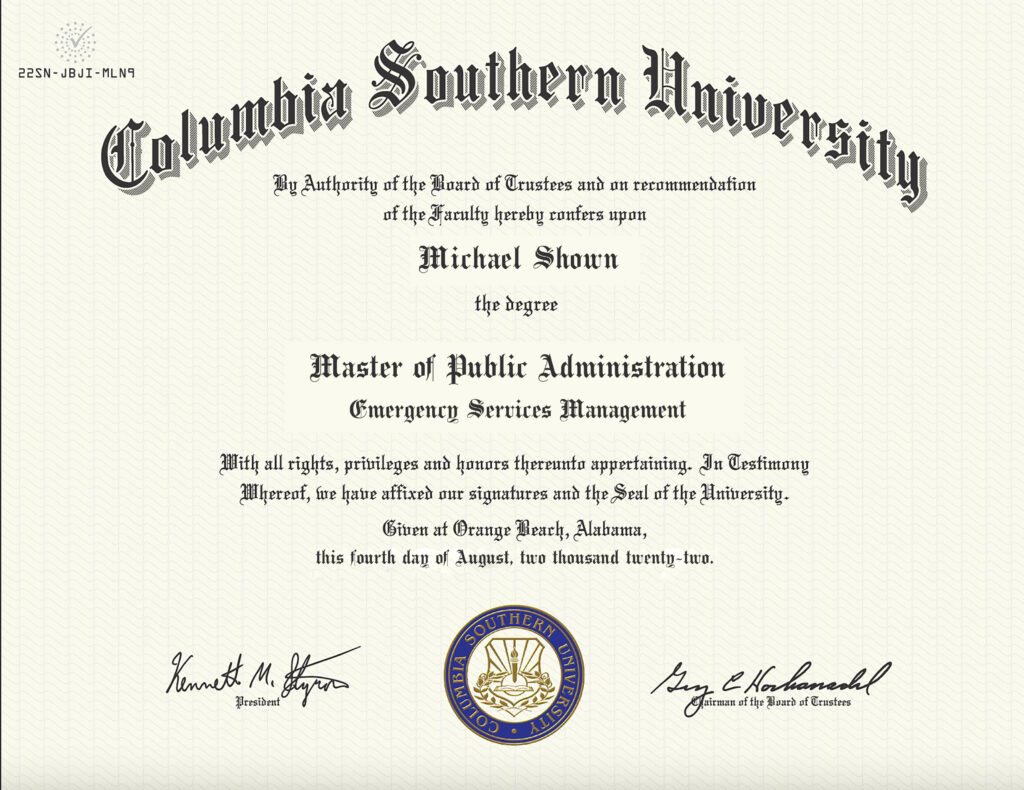 Authentic-Looking Fake Master From Columbia Southern University