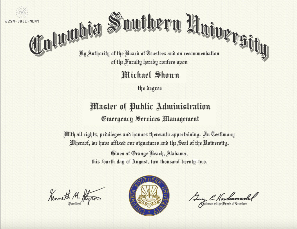 Authentic-Looking Fake Master From Columbia Southern University