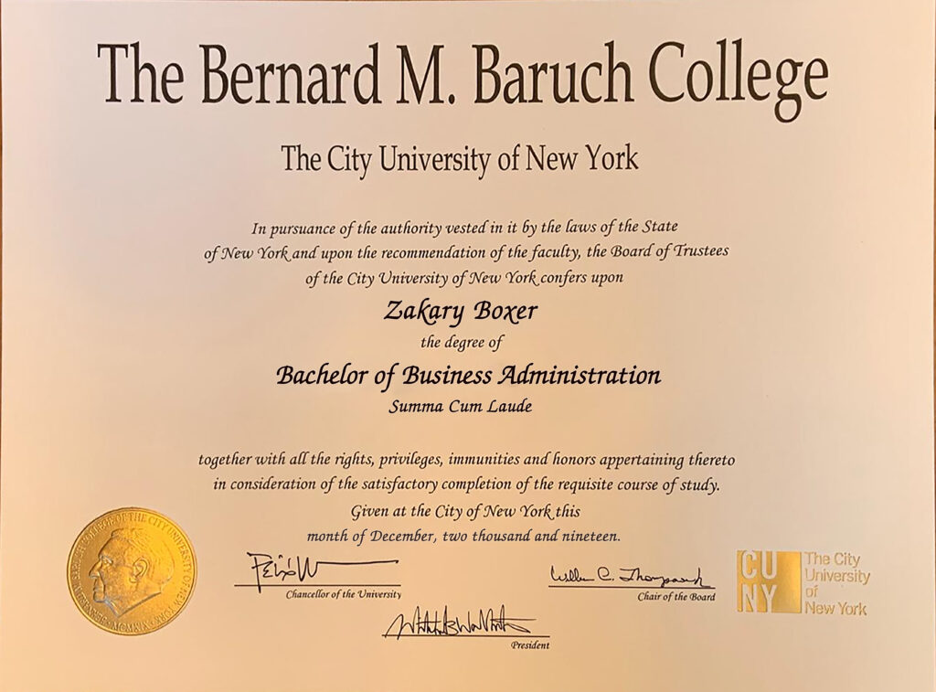 Fake Graduation Certificate From Bernard M. Baruch College Template