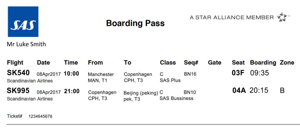 Fake SAS Airline Ticket | Editable Airplane Tickets PSD Templates