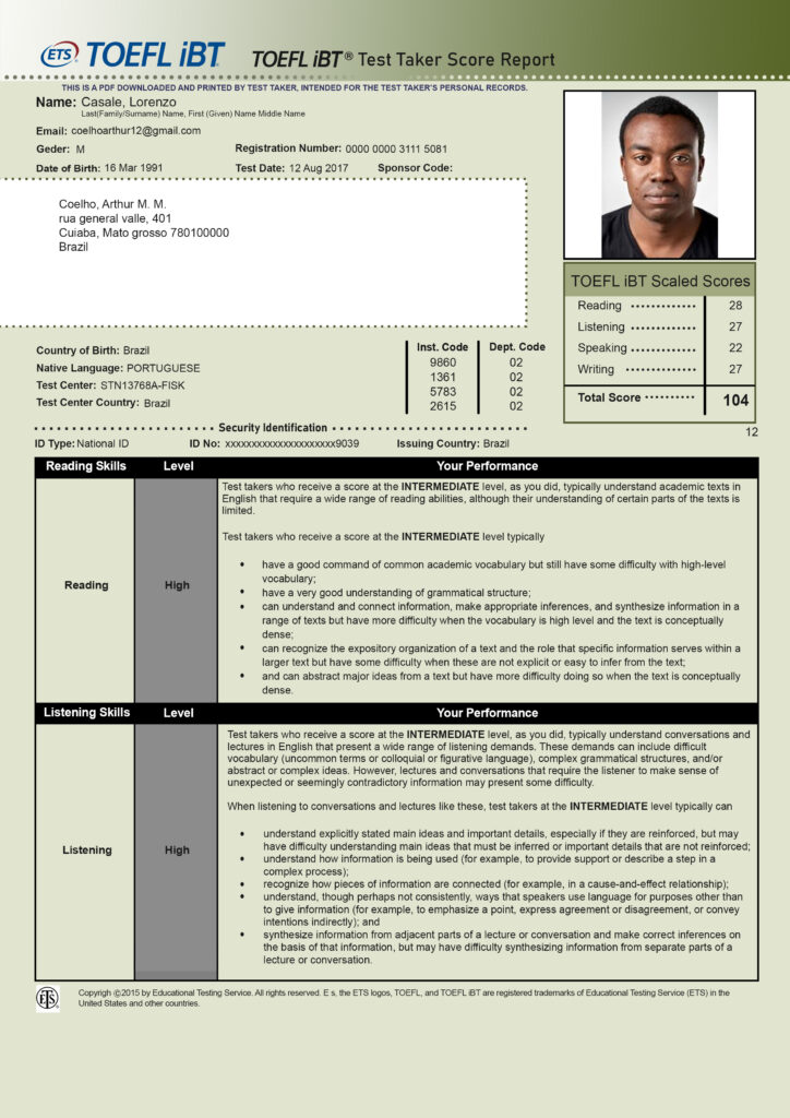 Fake TOEFL Certificate | TOEFL Certificate PSD Templates