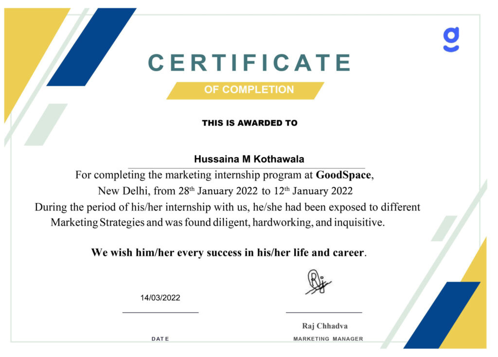 Stand Out With A Customizable GOOD SPACE Internship Certificate PSD ...