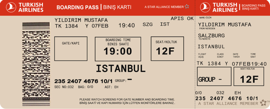 Fake Turkish Airline Ticket | Editable Airplane Tickets PSD Templates
