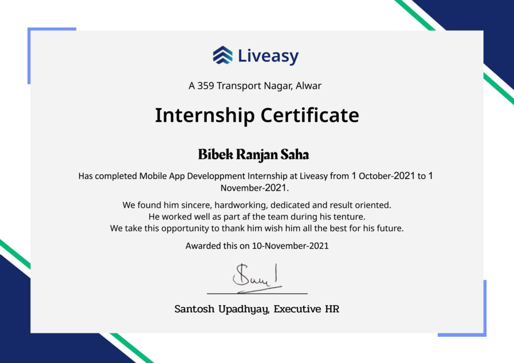 Stand Out With A Customizable Liveasy Internship Certificate PSD Template