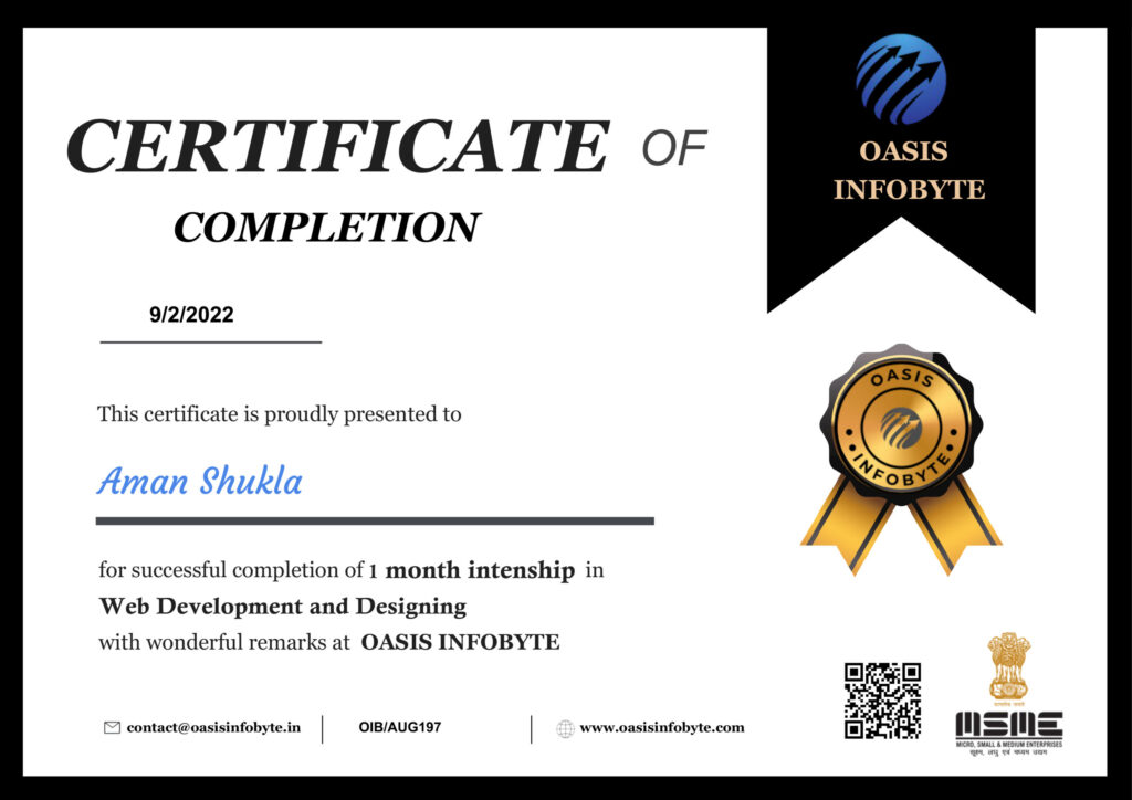 Stand Out With A Customizable Oasis Infobyte Internship Certificate PSD Template