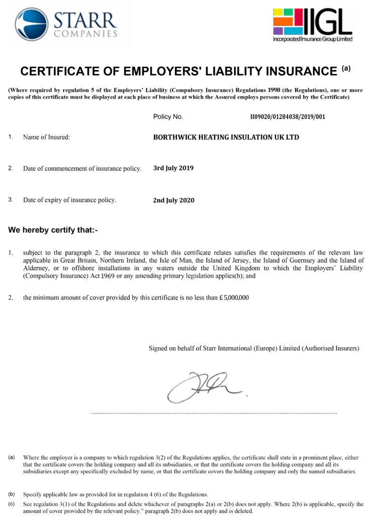 Customizable Fake Proof Of IIGL Employer Liability Insurance