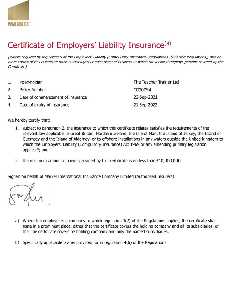 Customizable Fake Proof Of Markel Employer Liability Insurance